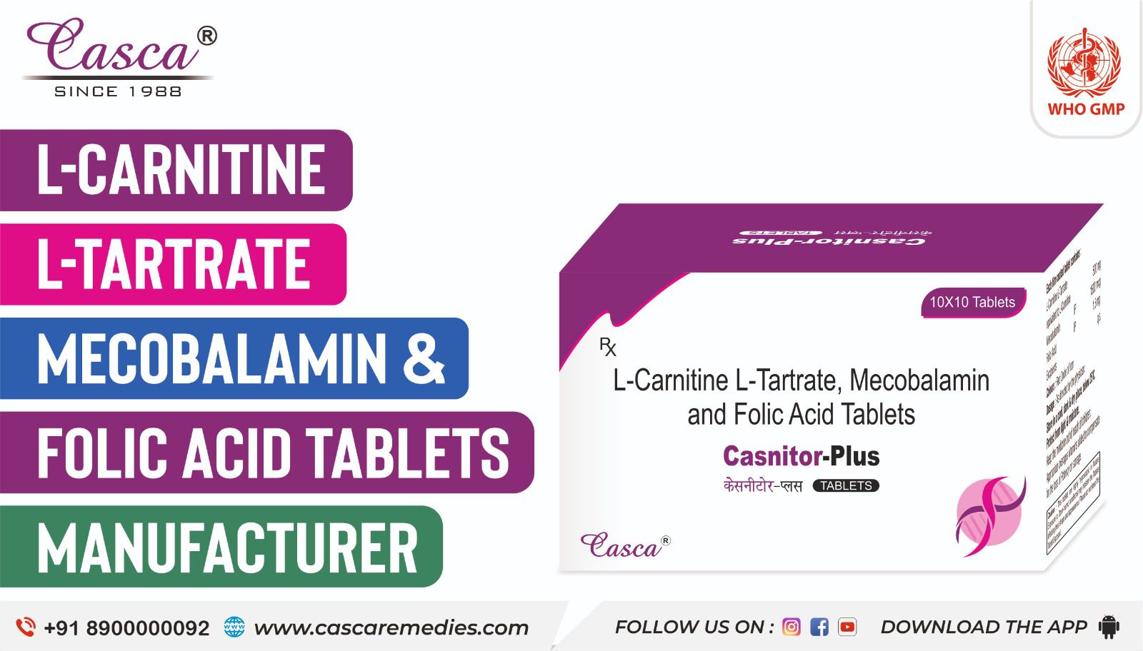 L-carnitine L-tartrate mecobalamin & folic acid tablets manufacturer